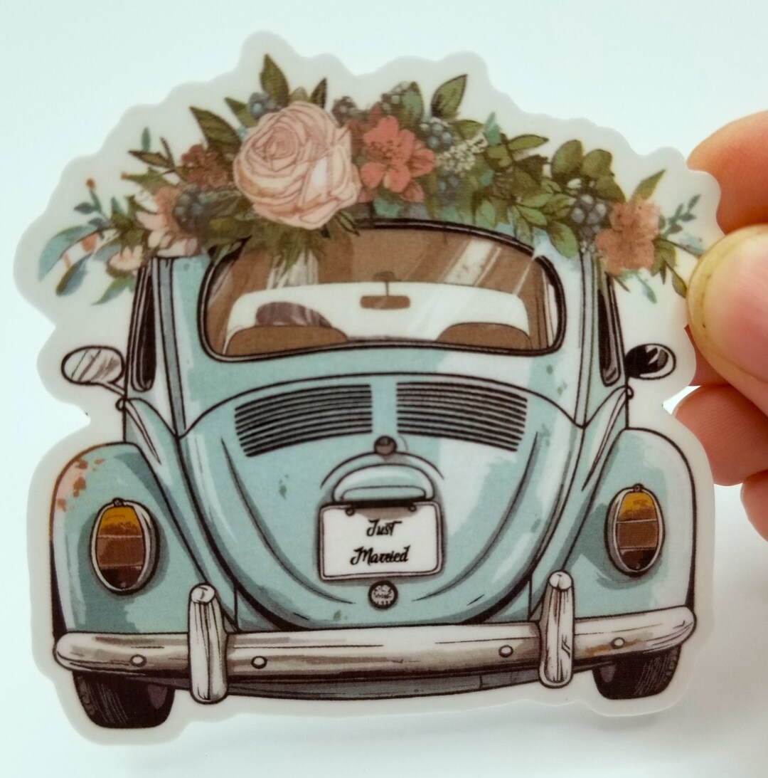 Just Married Car Vinyl Sticker 3 Inches, Water Resistant Decal, Wedding ...