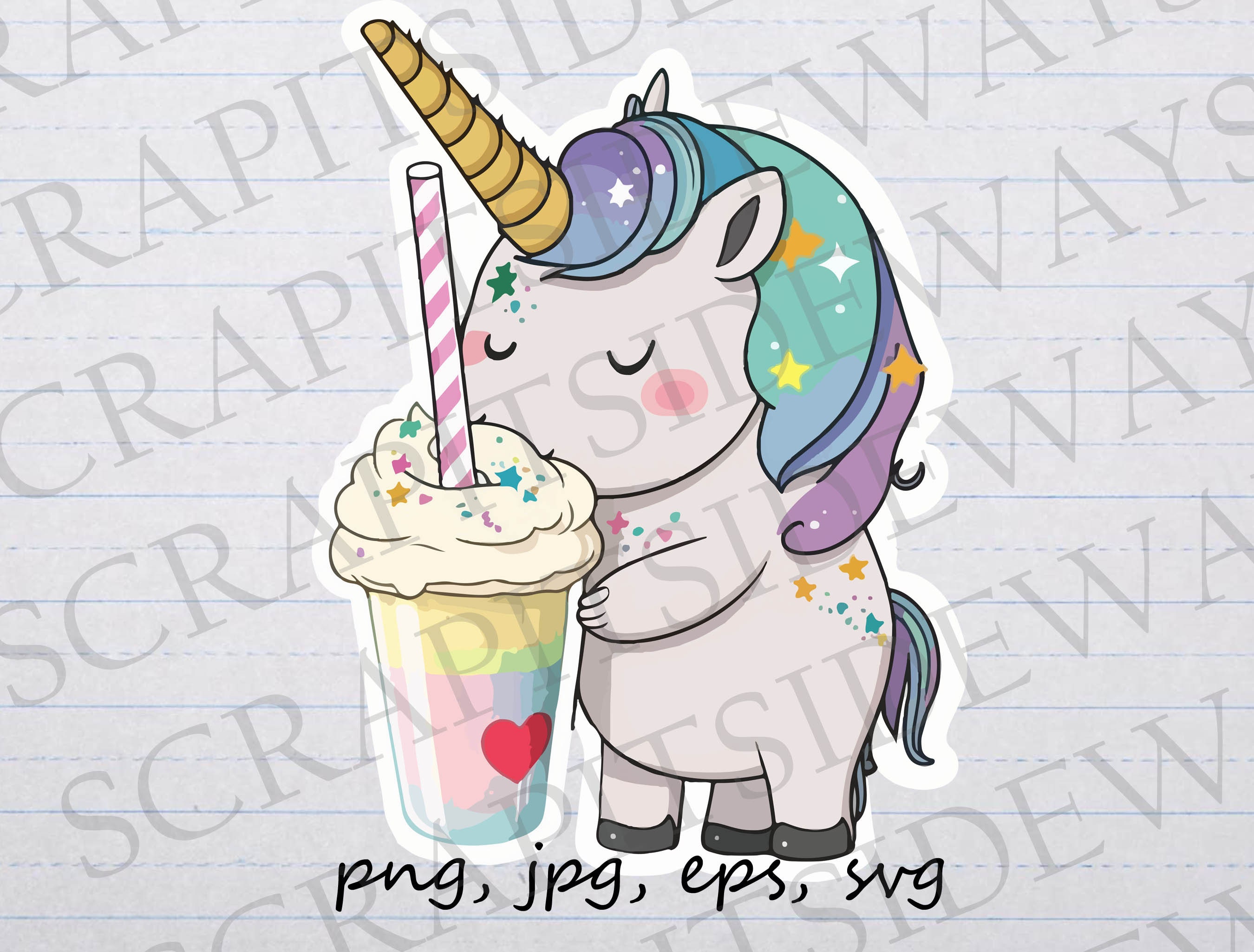 Unicorn Drinking a Smoothie Clipart Vector Graphic Svg Png Jpg Eps Cute ...