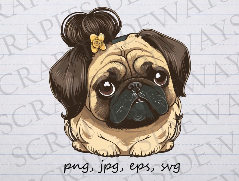 Pug With Hair Clipart Vector Graphic Svg Png Jpg Eps Sticker Design T ...