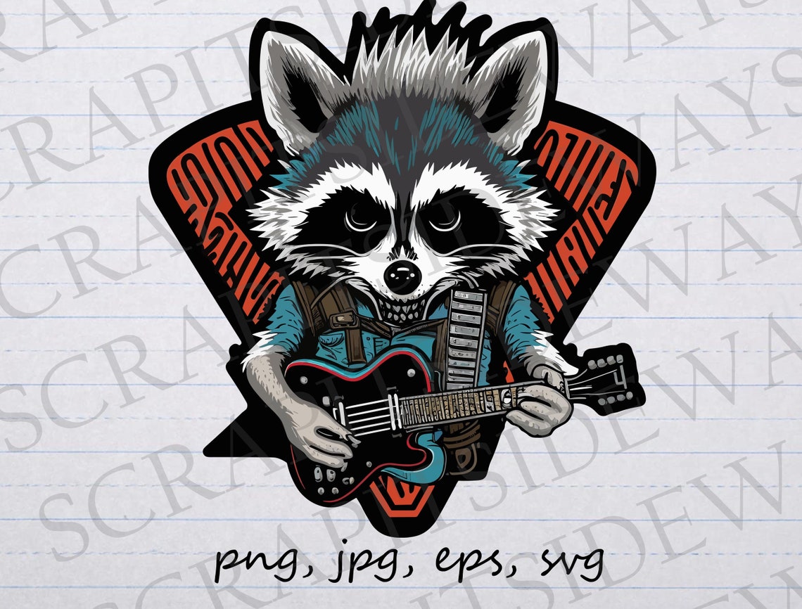 Heavy Metal Raccoon Clipart Vector Graphic Svg Png Jpg Eps Cute Punk ...