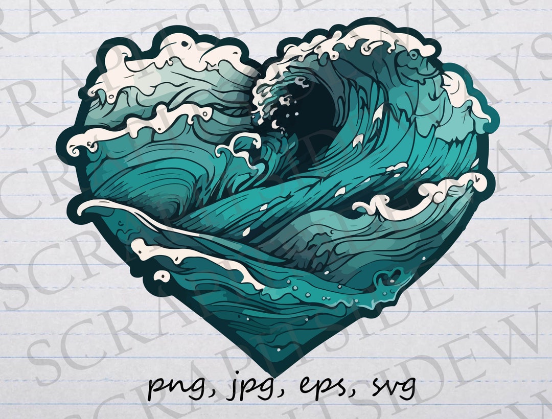 Heart Made of Waves Vector Graphic Svg Png Jpg Eps Ocean Beach Sea - Etsy