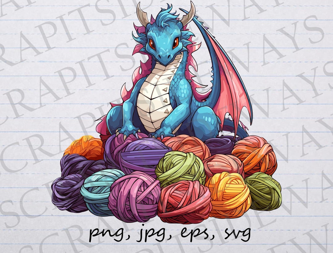 Dragon With Yarn Clipart Vector Graphic Svg Png Jpg Eps, Knitting ...