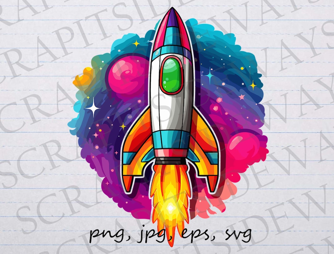 Rainbow Rocket Ship Clip Art Clipart Vector Graphic Svg Png Jpg Eps ...
