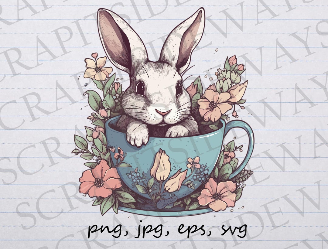 Cute Bunny in Tea Cup Clipart Vector Graphic Svg Png Jpg Eps Sticker ...