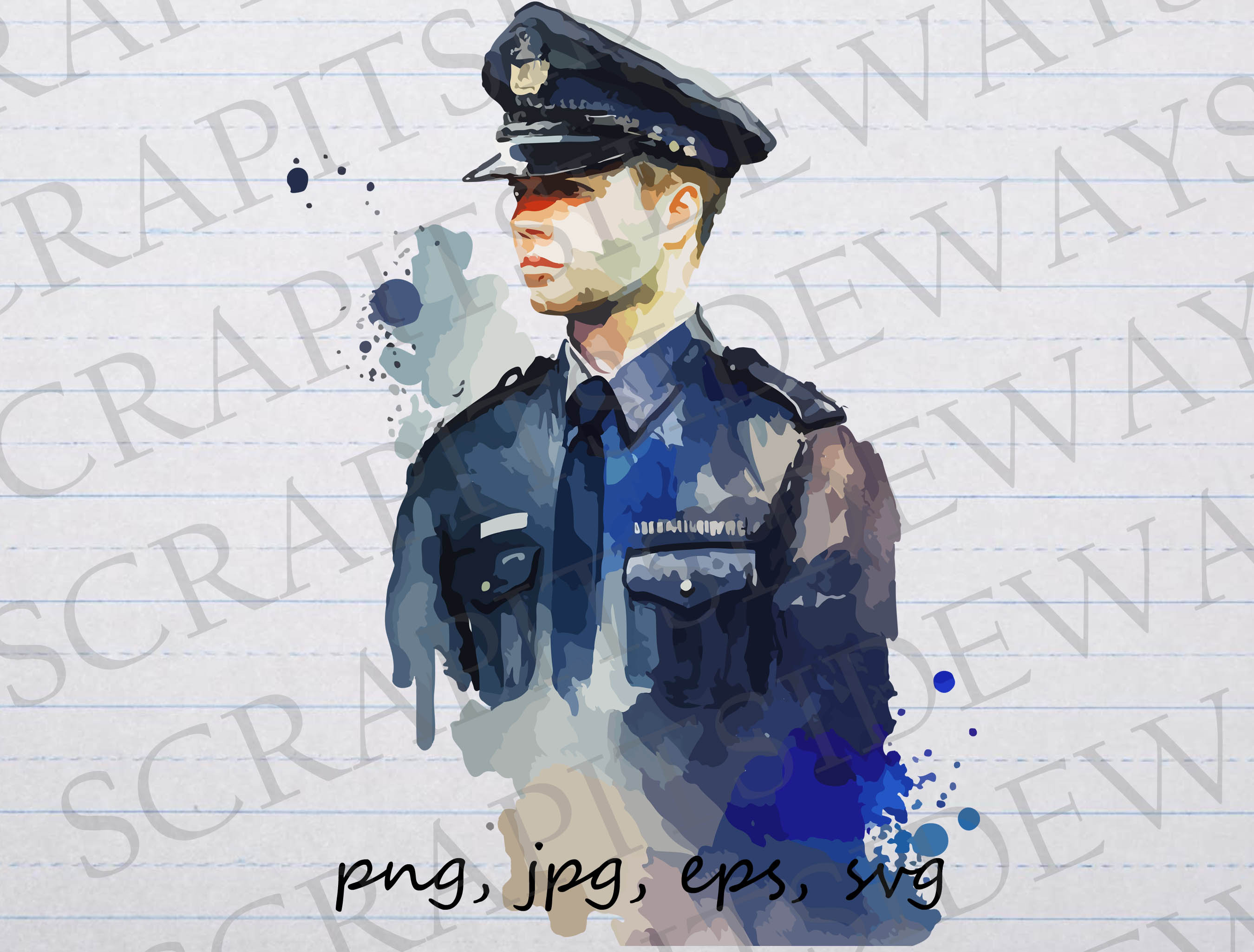 Watercolor Police Officer Clipart Vector Graphic Svg Png Jpg - Etsy