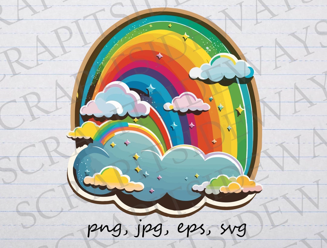 Rainbow With Clouds Clipart Vector Graphic Svg Png Jpg Eps Happy Sky - Etsy