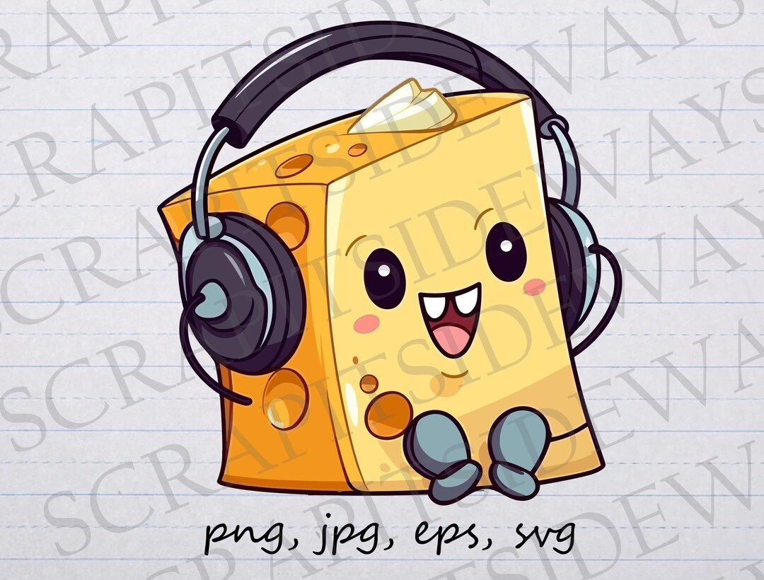 Cheese Wearing Headphones Clipart Vector Graphic Svg Png Jpg Eps Funny ...