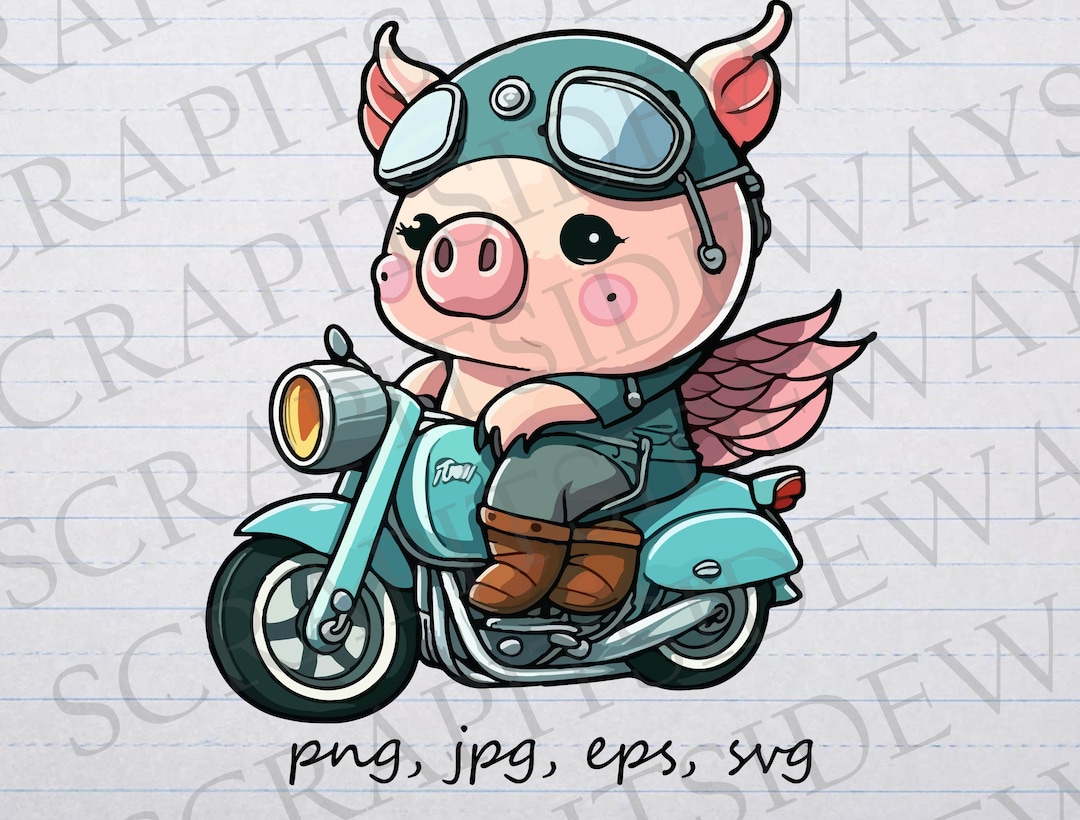 Pig on a Motorcycle Clipart Vector Graphic Svg Png Jpg Eps Cute Hog on ...