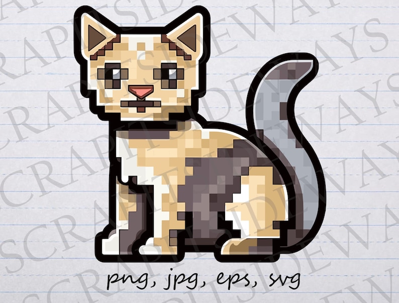 8-bit Cat Clipart Vector Graphic Svg Png Jpg Eps Kitten Vintage Video Game Style 8 Bit Pixel Art ...