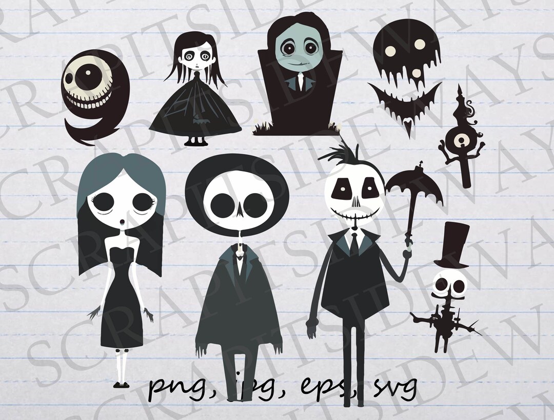 Tim Burton Style Gothic Clipart Vector Graphic Svg Png Jpg Eps Set of 9 ...