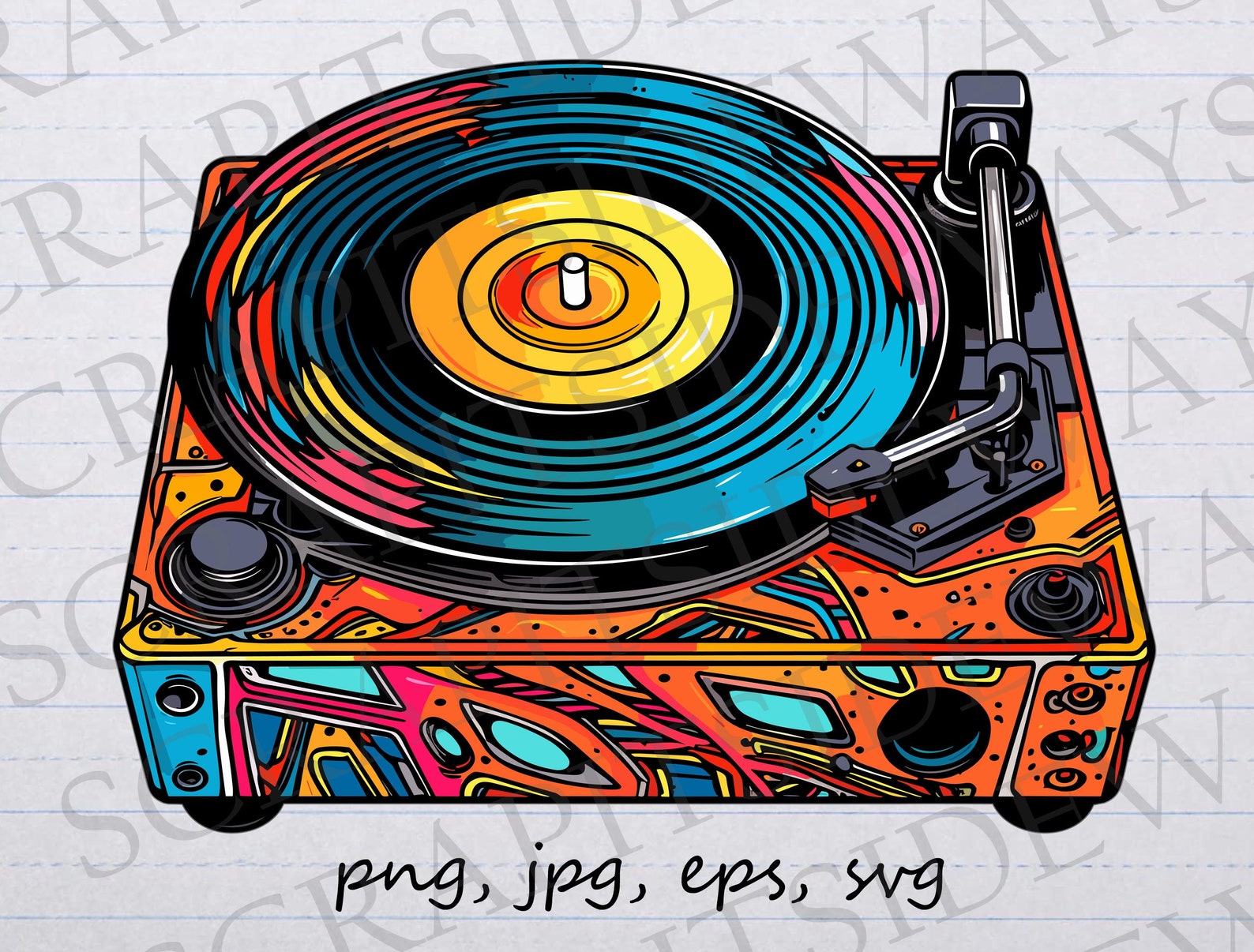 Colorful Record Player Clipart Vector Graphic Svg Png Jpg Eps Lps Vinyl ...