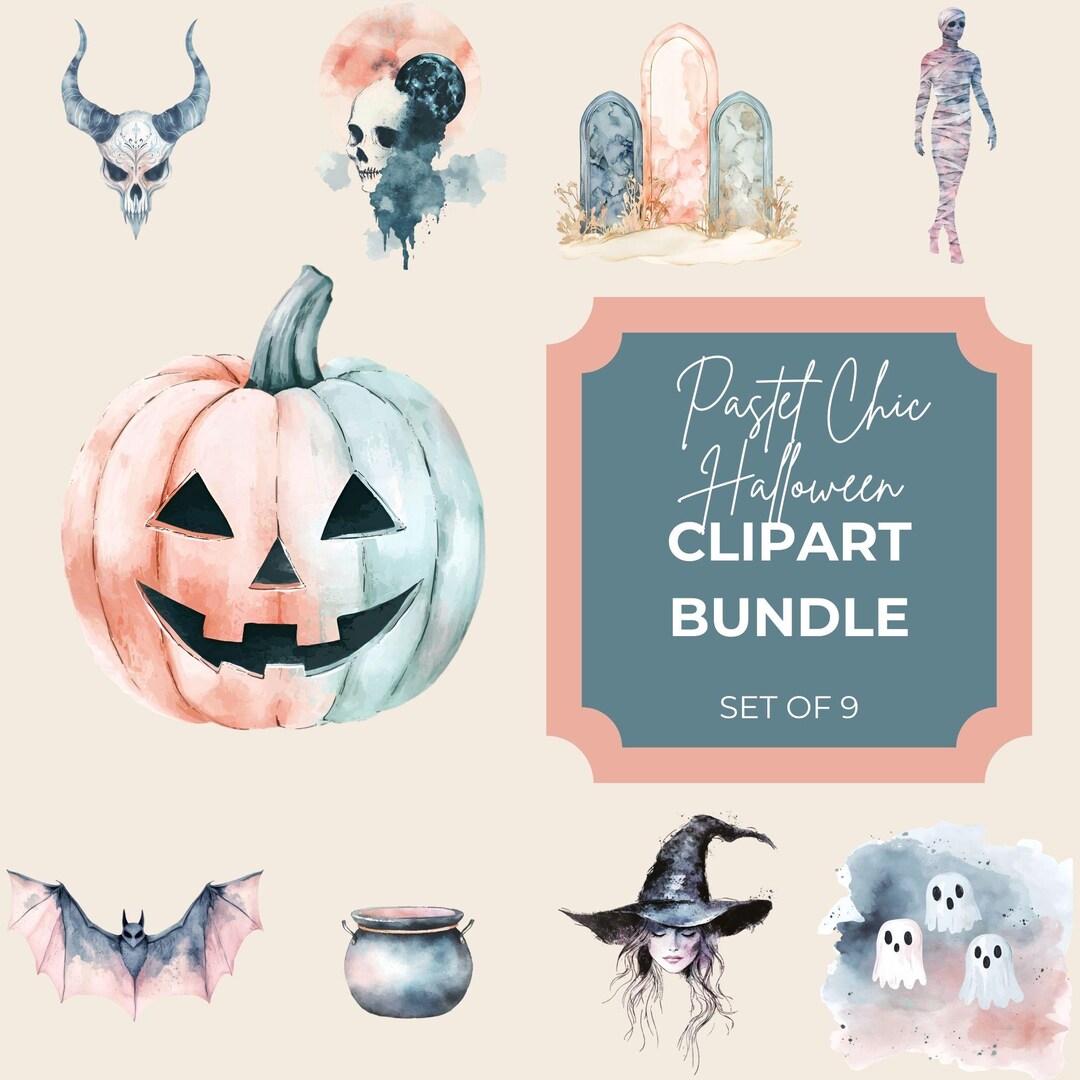 Pastel Chic Halloween Clipart Set | 9 PNG Spooky Graphics | Witch ...