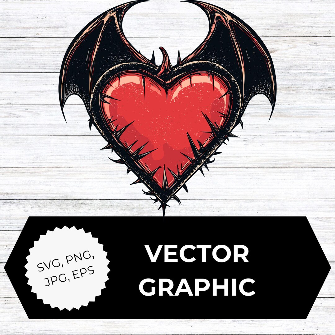 Gothic Heart With Bat Wings Clipart | Dark Fantasy Thorned Heart ...