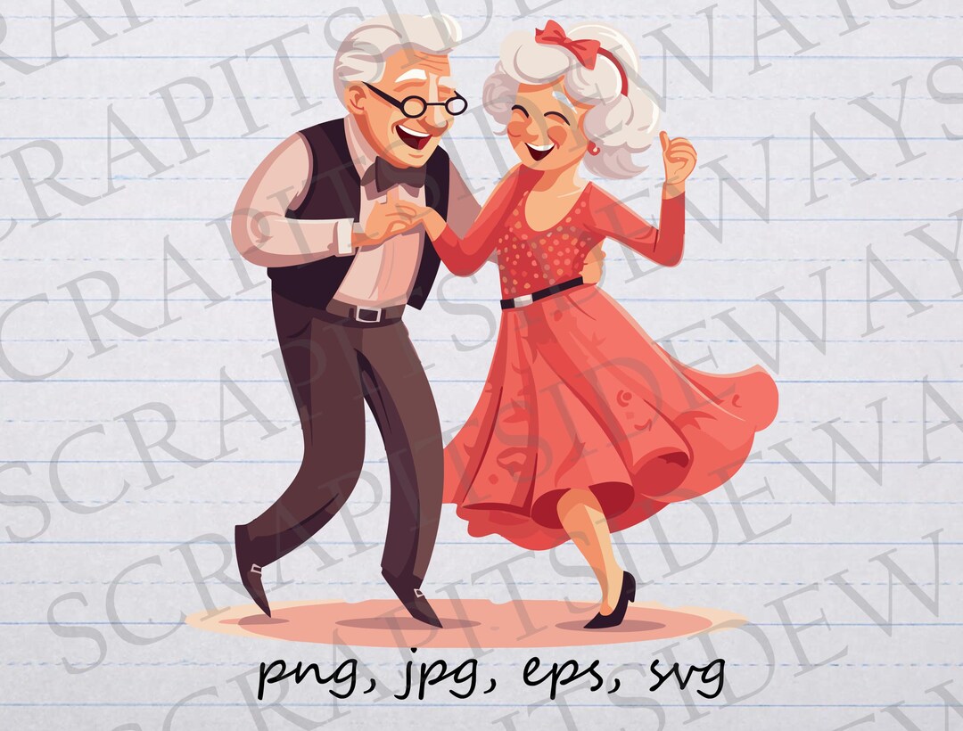Cute Old Couple Dancing Clipart Vector Graphic Svg Png Jpg Eps Grandpa ...