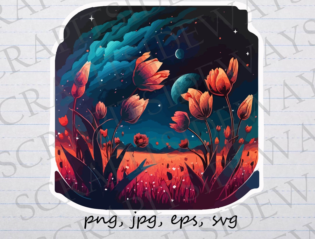 Tulip Field With Sky of Galaxies Clipart Vector Graphic Svg Png Jpg Eps ...