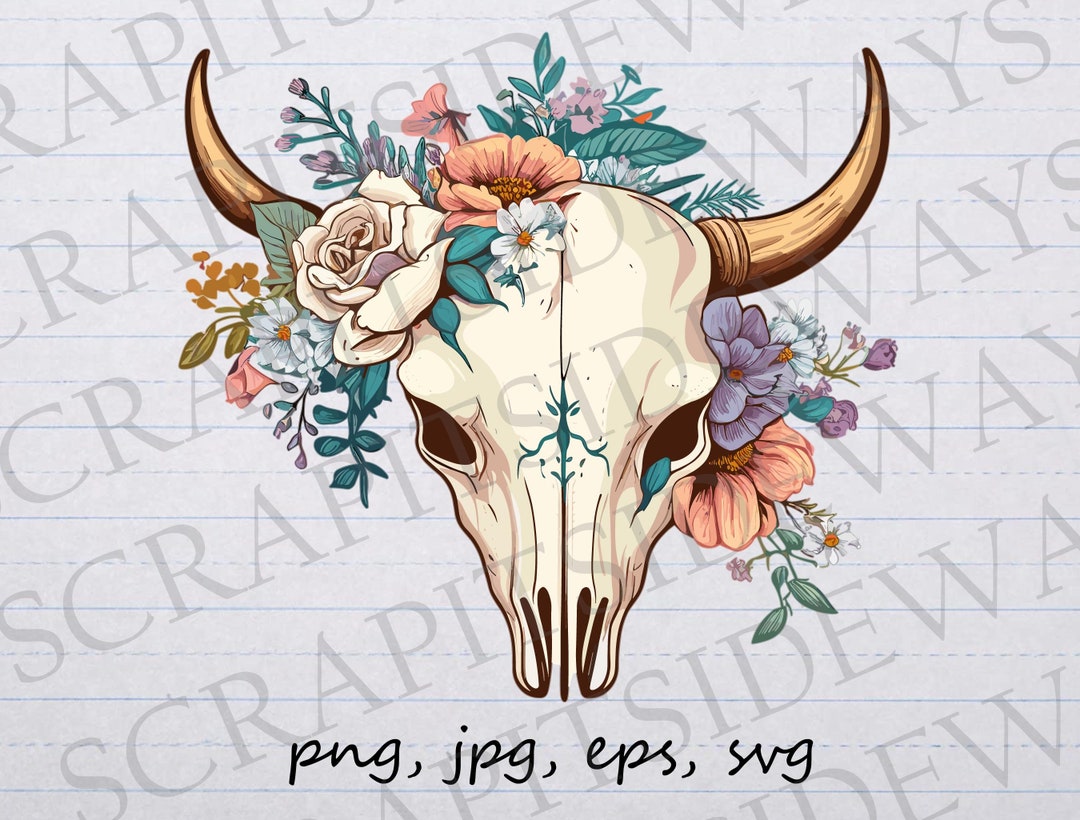 Boho Cow Skull Clipart Vector Graphic Svg Png Jpg Eps Floral Cow Skull ...