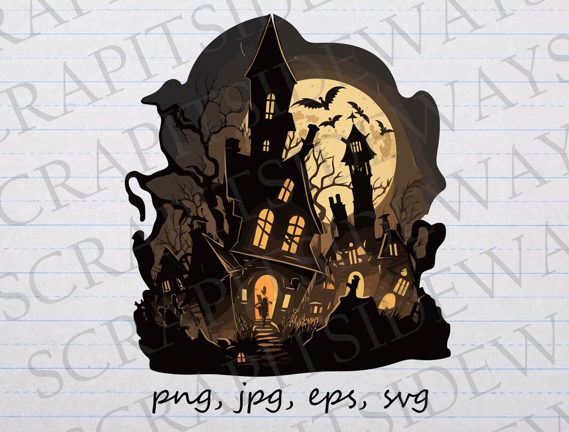 Haunted House Clipart Vector Graphic Svg Png Jpg Eps Halloween - Etsy