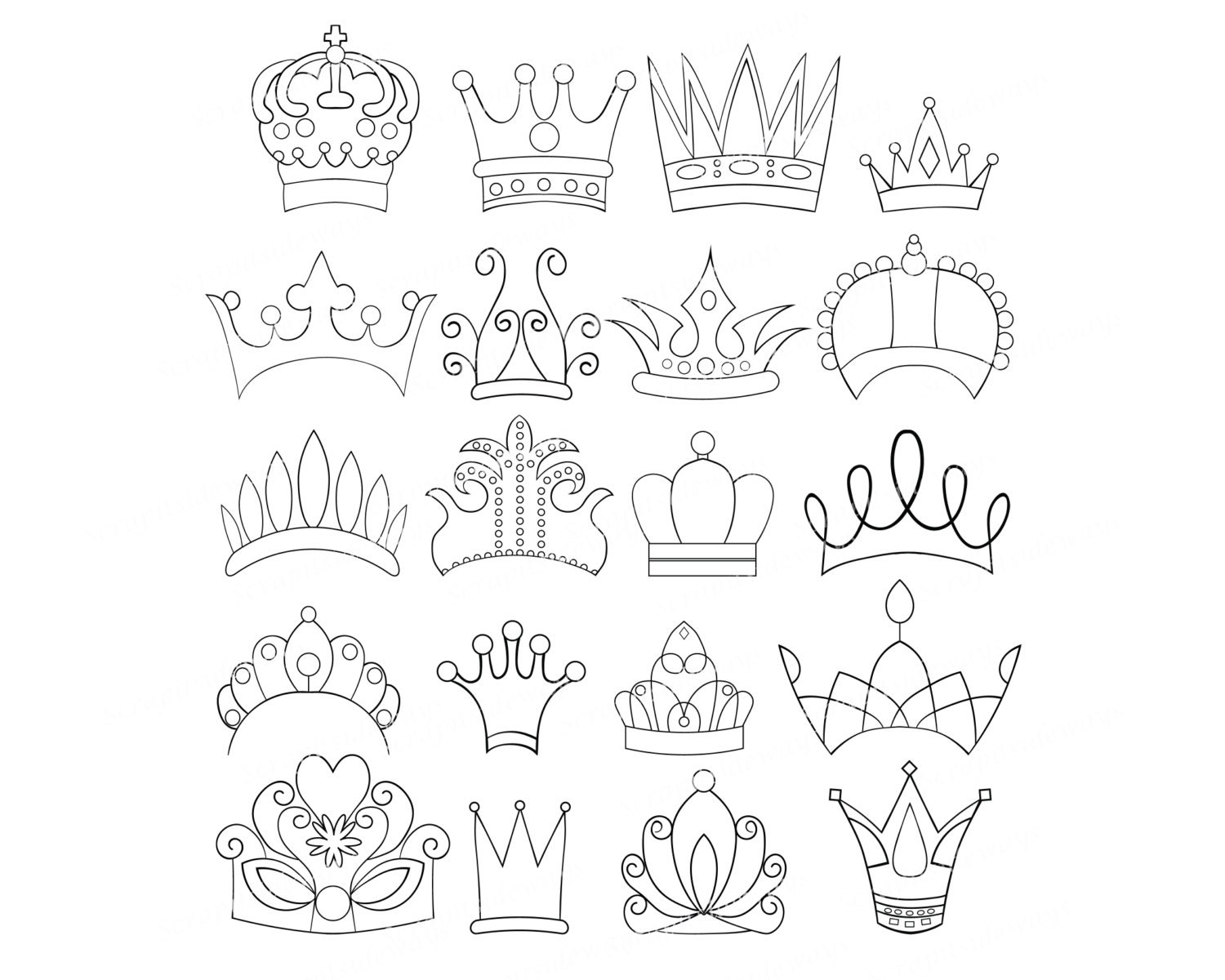 Set of 20 Doodle Crowns Graphics Clipart Images Tiara Princess - Etsy