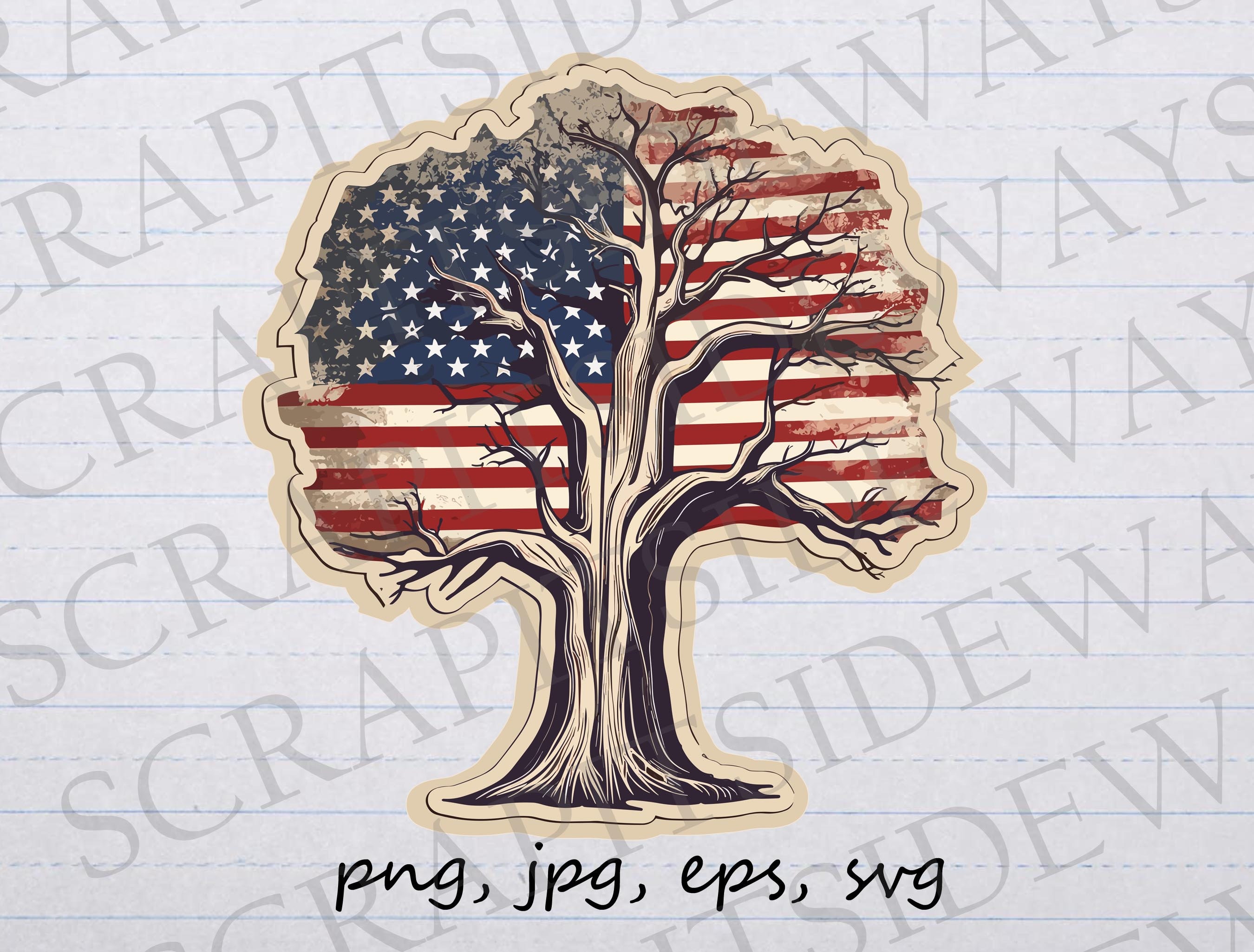 American Flag Tree Clipart Vector Graphic Svg Png Jpg Eps - Etsy