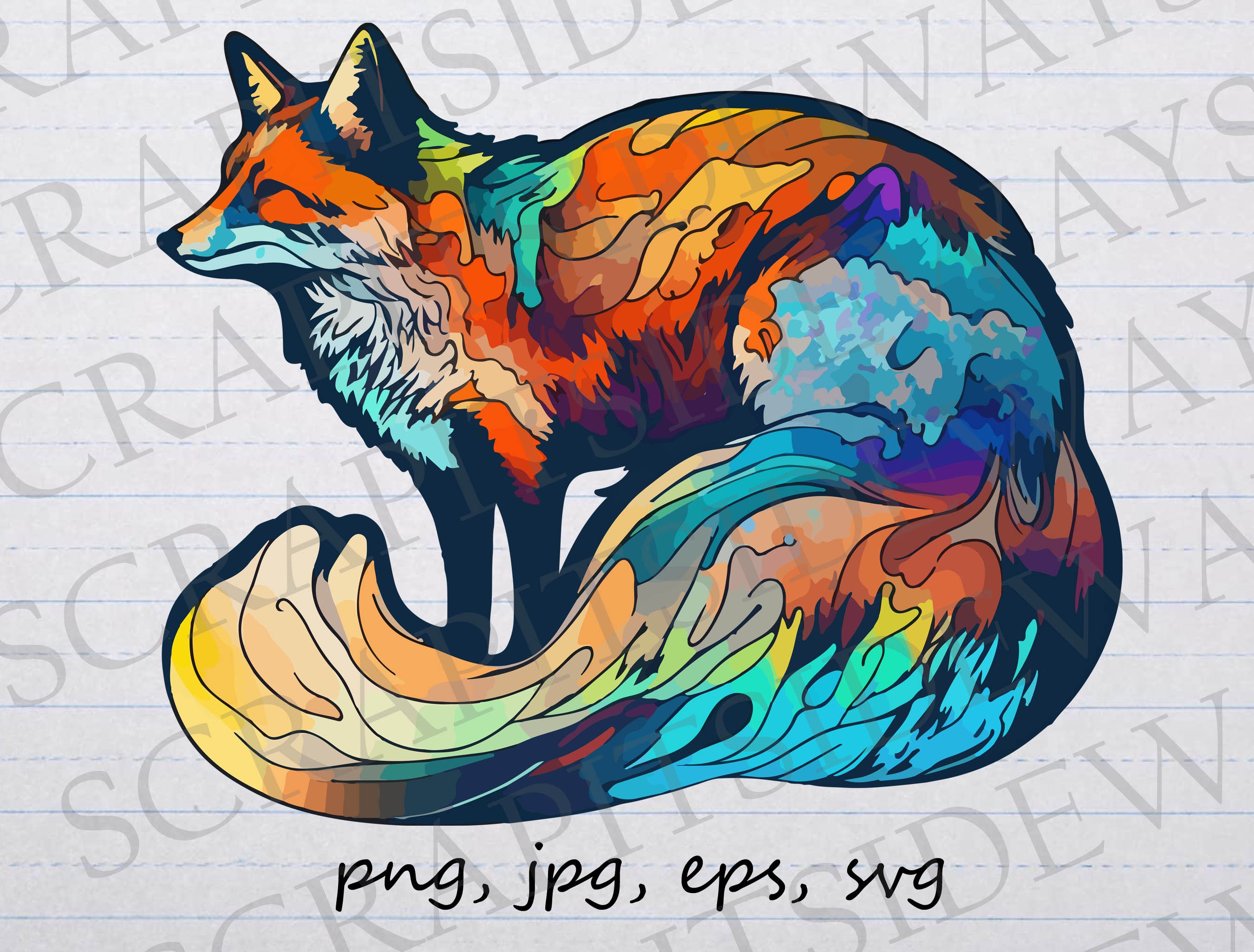 Psychedelic Fox Clipart Vector Graphic Svg Png Jpg Eps - Etsy