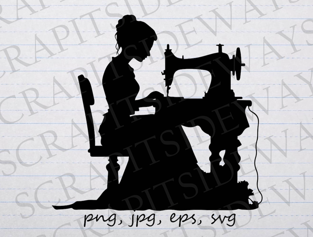 Woman at Sewing Machine Silhouette Clipart Vector Graphic Digital Stamp ...