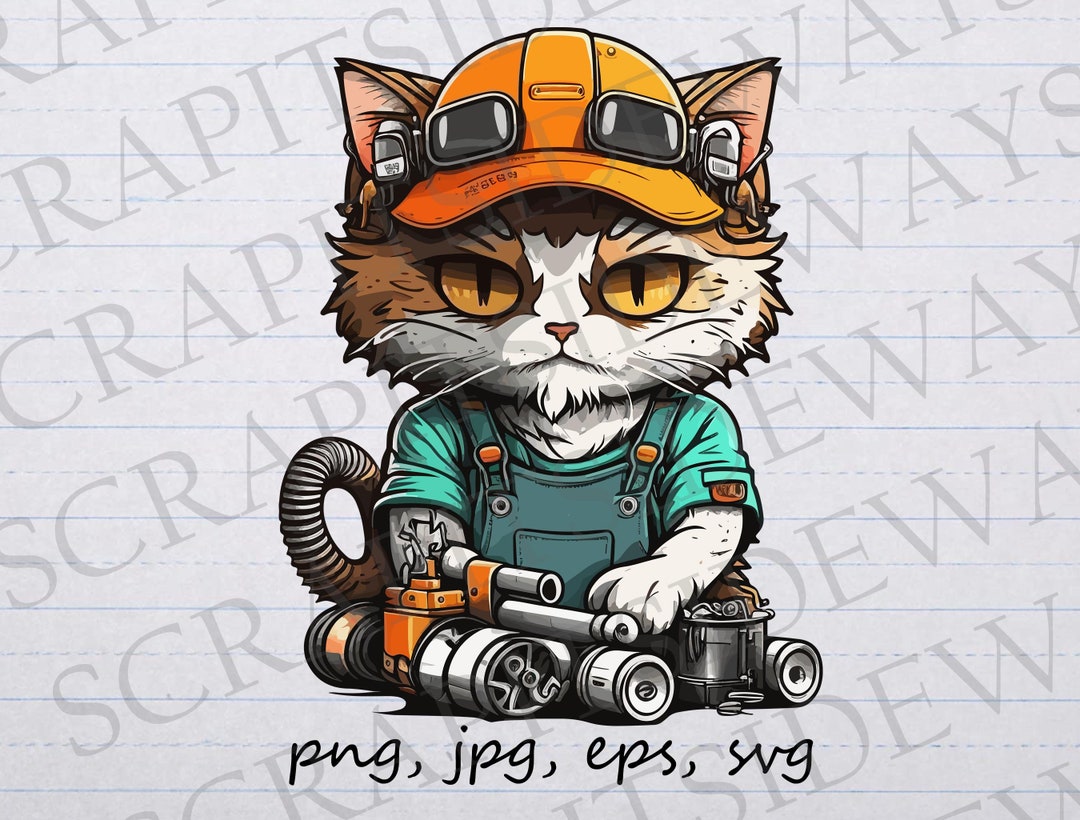 Cat Mechanic Clipart Vector Graphic Svg Png Jpg Eps Cute Cat Worker ...