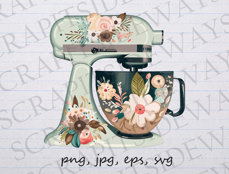 Floral Stand Mixer Clip Art Clipart Vector Graphic Svg Png Jpg Eps ...