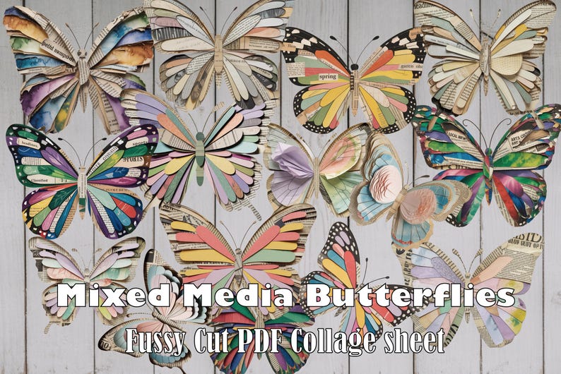 Mixed Media Butterflies Print and Cut Kit (PDF Download) Fussy Cuts ...