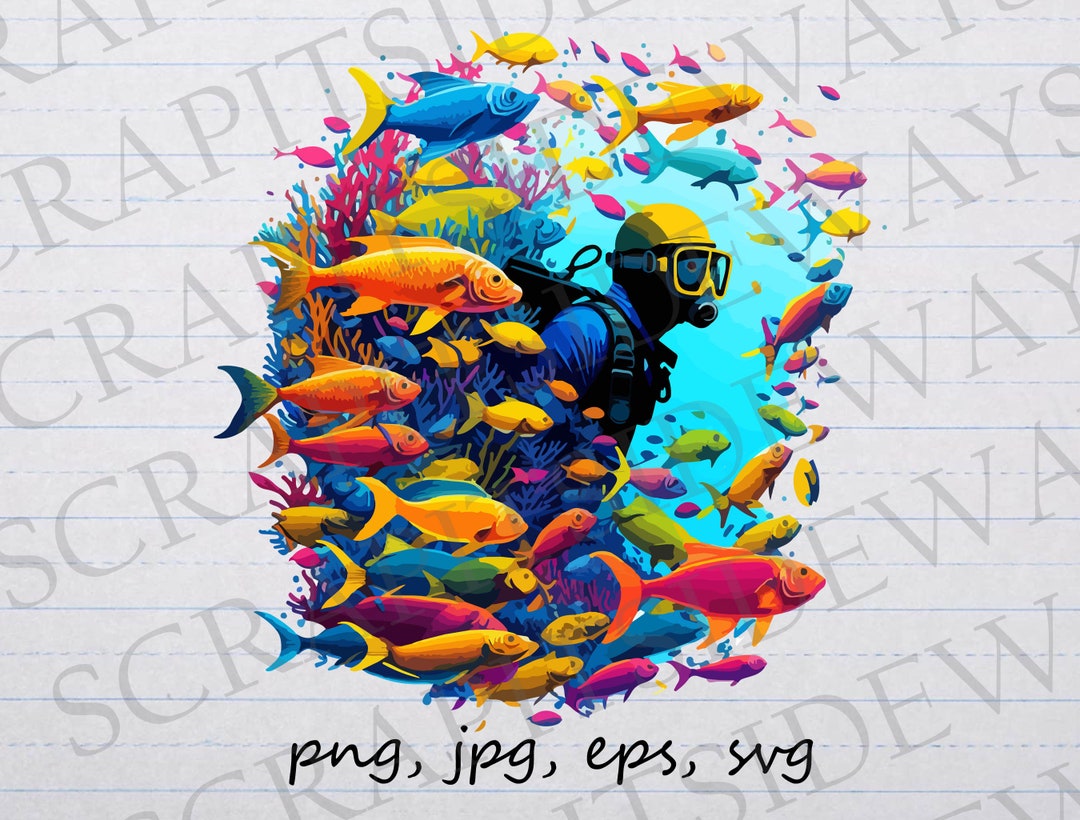 Colorful Scuba Diver Clipart Vector Graphic Svg Png Jpg Eps Pretty Fish ...