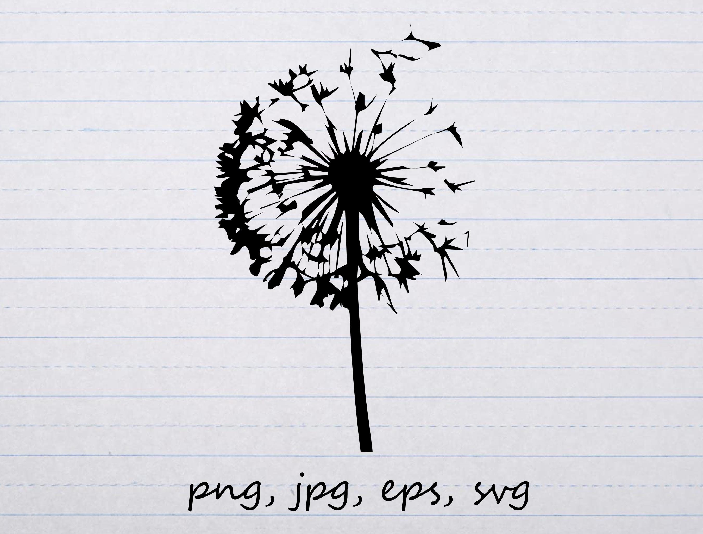 Dandelion Silhouette Clipart Vector Graphic Digital Stamp Svg Png Jpg Eps Flowers Weeds Seeds ...