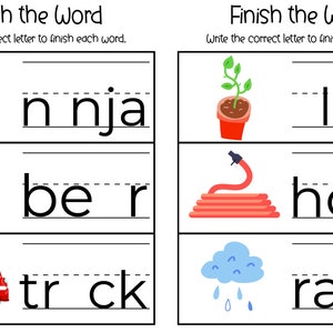 9 Page Finish the Word Worksheet Printable Instant Download Educational ...
