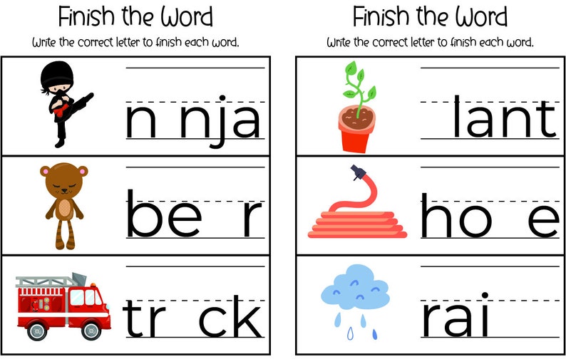 9 Page Finish the Word Worksheet Printable Instant Download Educational ...