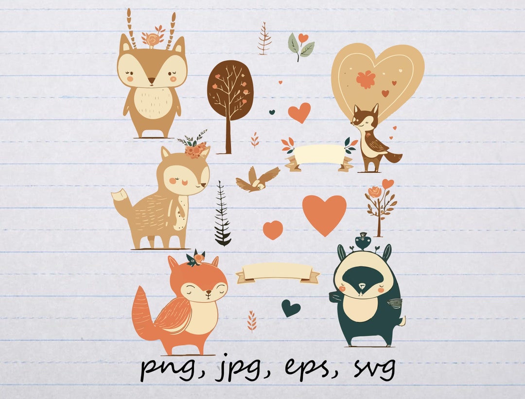 21 Piece Cute Forest Animals and Elements Svg Vector Clipart Png Fox ...