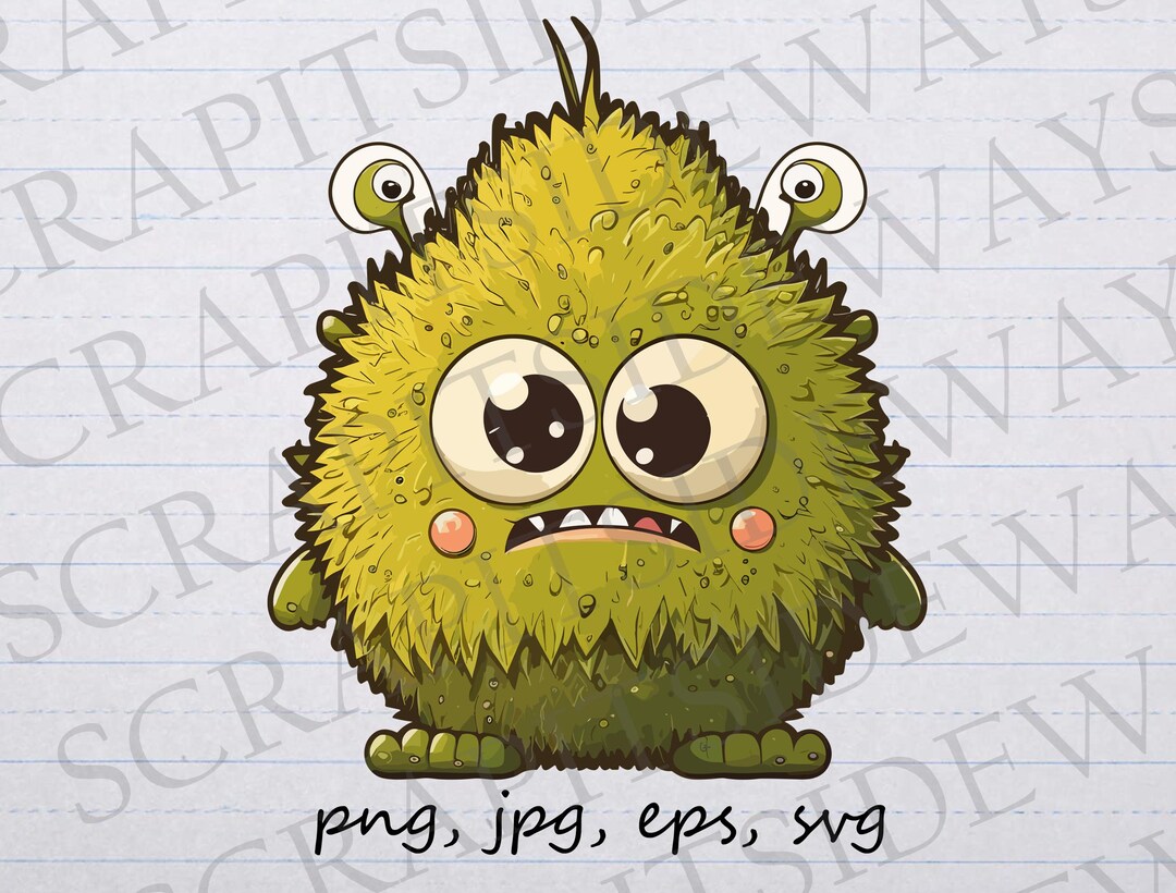 Fuzzy Green Monster Clipart Vector Graphic Svg Png Jpg Eps Fantasy ...