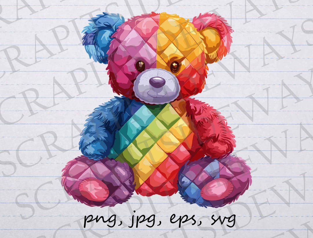 Rainbow Patchwork Teddy Bear Clip Art Clipart Vector Graphic Svg Png ...