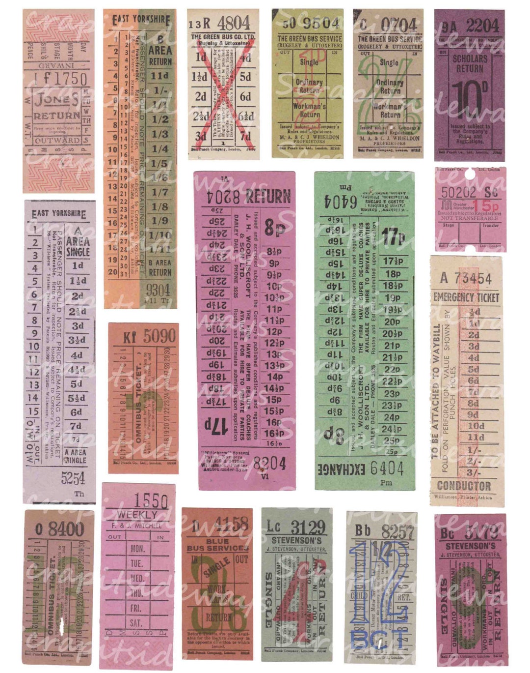Vintage Bus Tickets Digital Collage Sheet Transportation Ticket Travel ...