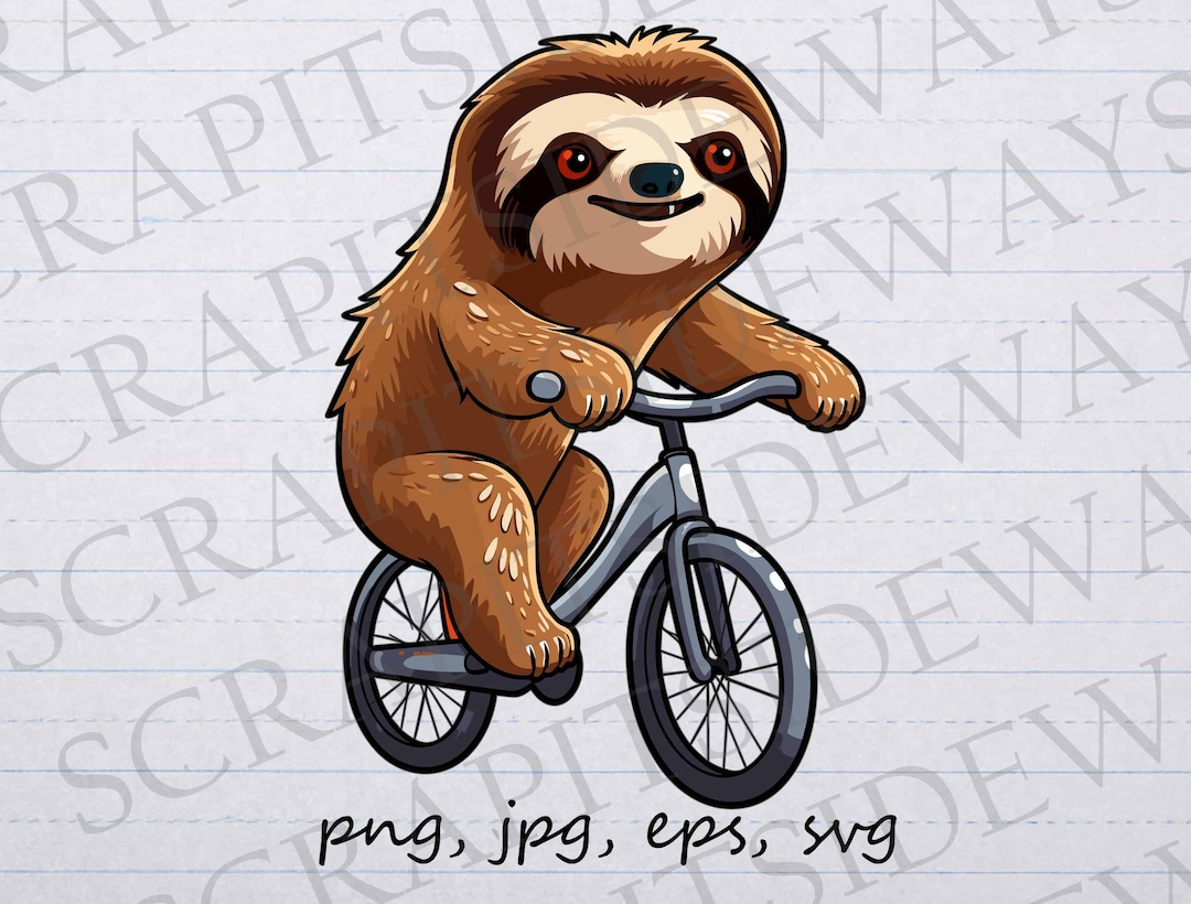 Sloth on a Bike Clip Art Clipart Vector Graphic Svg Png Jpg Eps, Sloth ...