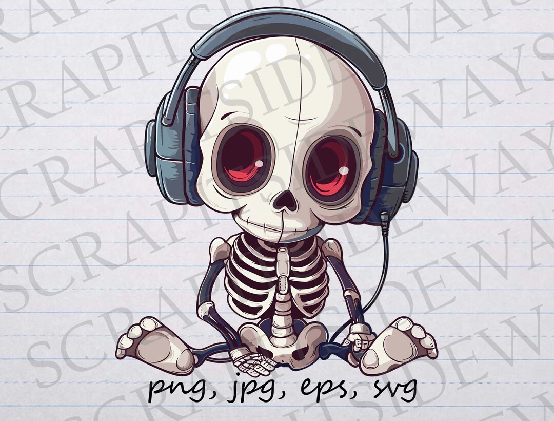 Chibi Skeleton With Headphones Clip Art Clipart Vector Graphic Svg Png ...