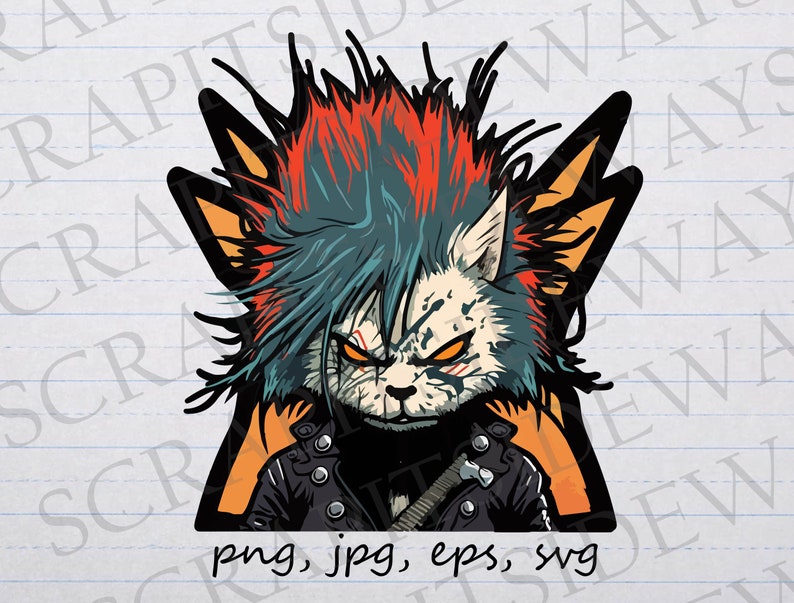 Punk Rock Cat Clipart Vector Graphic Svg Png Jpg Eps Deathcore - Etsy ...