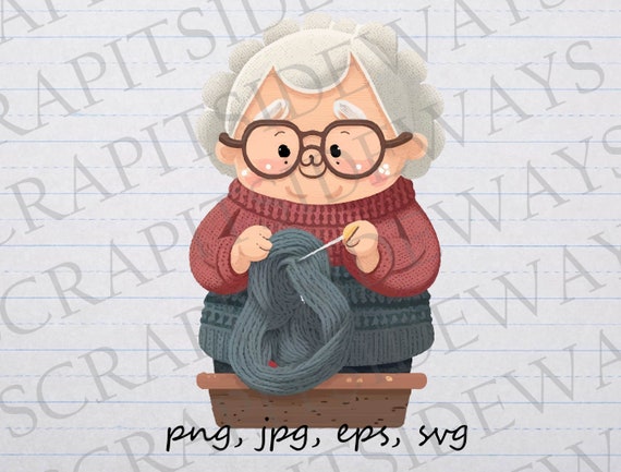 Grandma Knitting Clipart