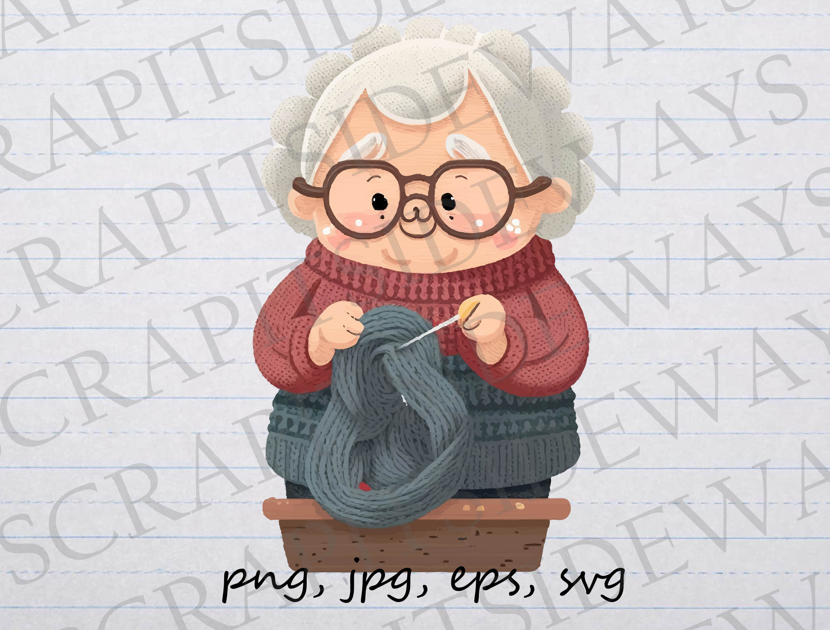 Grandmother Knitting Clipart
