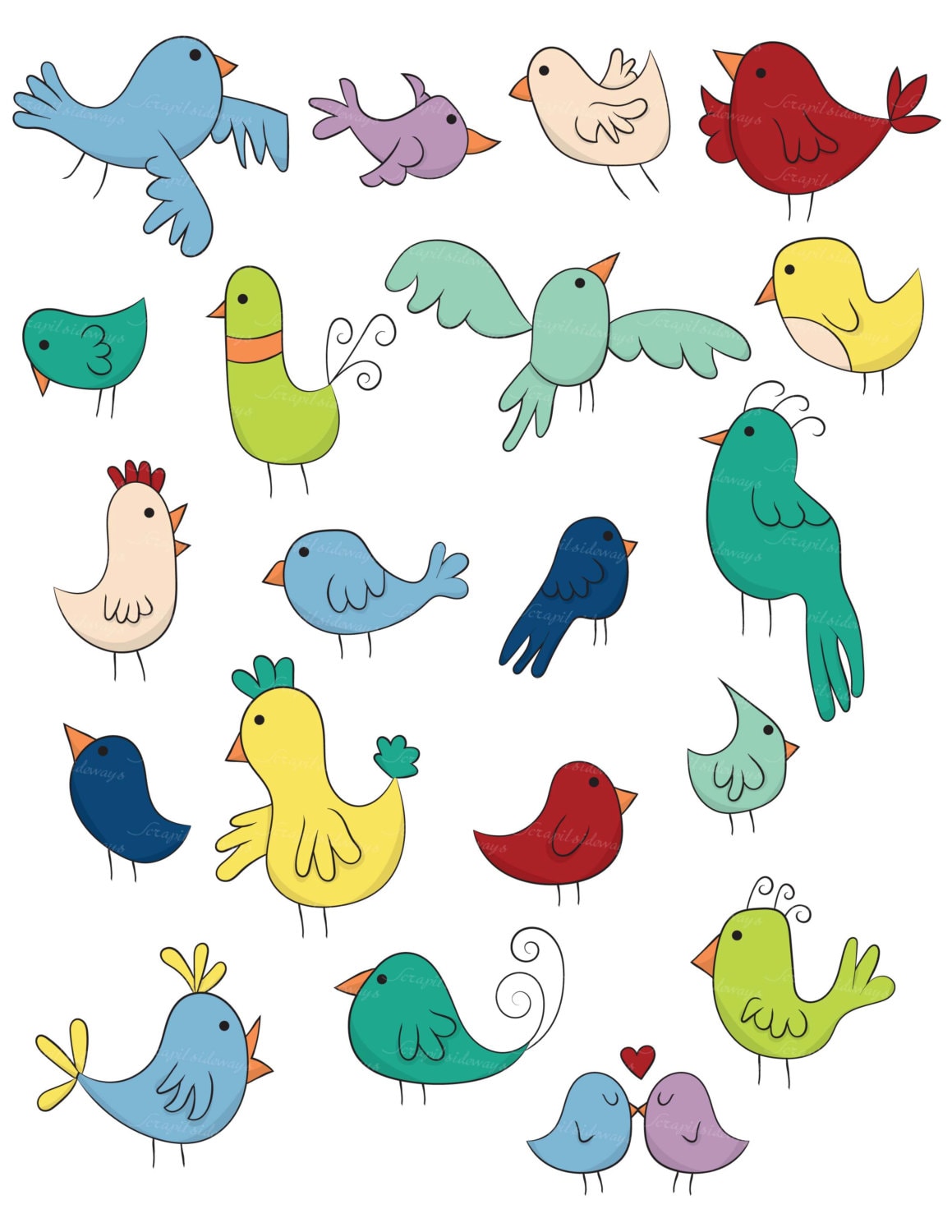 20 Doodle Birds VG-014 Hand Drawn Digital Clipart Printable Images ...