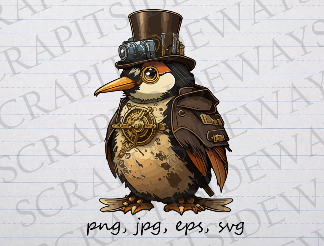 Steampunk Penguin Clipart Vector Graphic Svg Png Jpg Eps Gears Penguin ...
