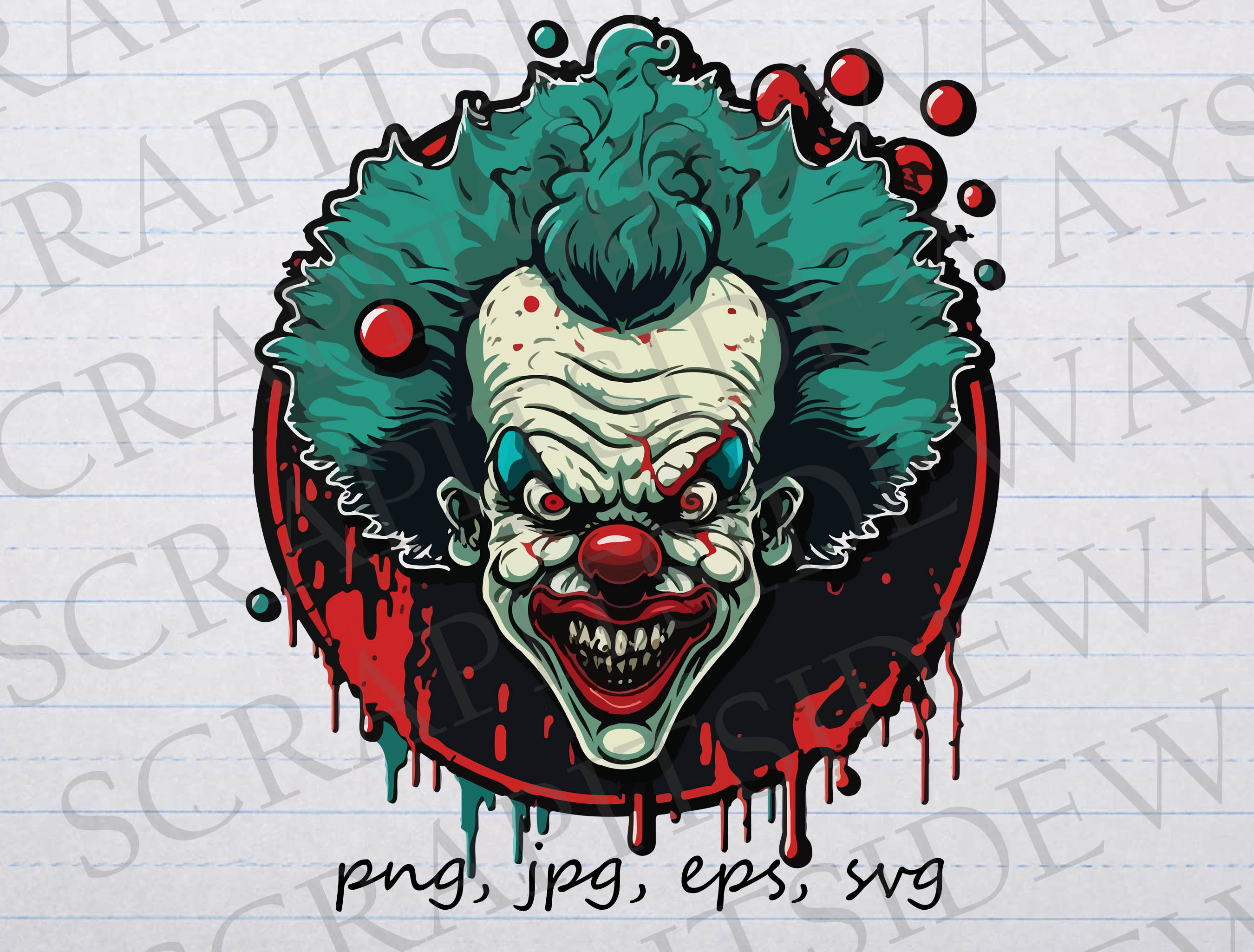 Scary Clown Clipart Vector Graphic Svg Png Jpg Eps Halloween Spooky ...