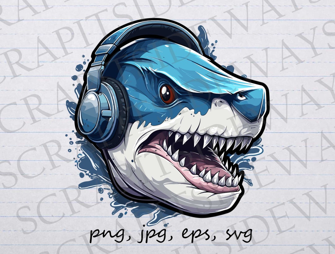 Shark Head Gamer Clip Art Clipart Vector Graphic Svg Png Jpg Eps, Shark ...