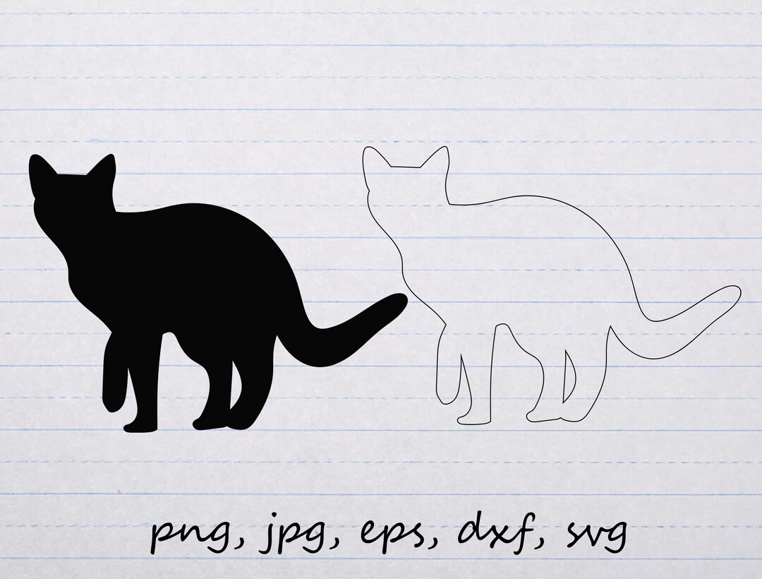 Set of Black Cat Silhouette Outline Clipart Vector Graphic Digital ...