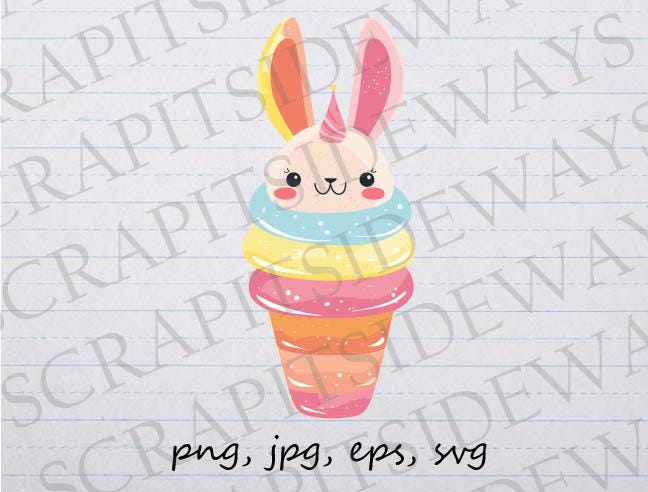 Cute Bunny Snow Cone Clip Art Clipart Vector Graphic Svg Png Jpg Eps ...
