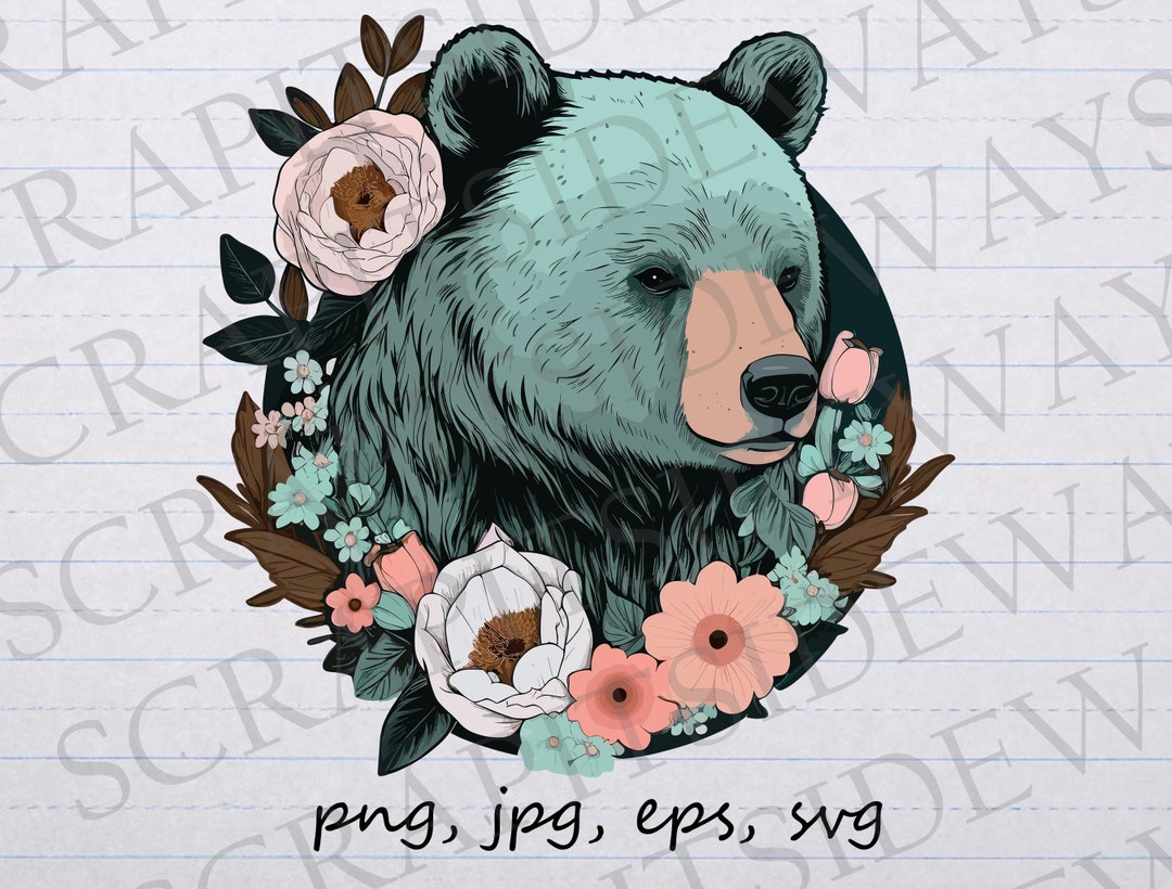 Boho Bear With Flowers Clipart Vector Graphic Svg Png Jpg Eps T-shirt ...