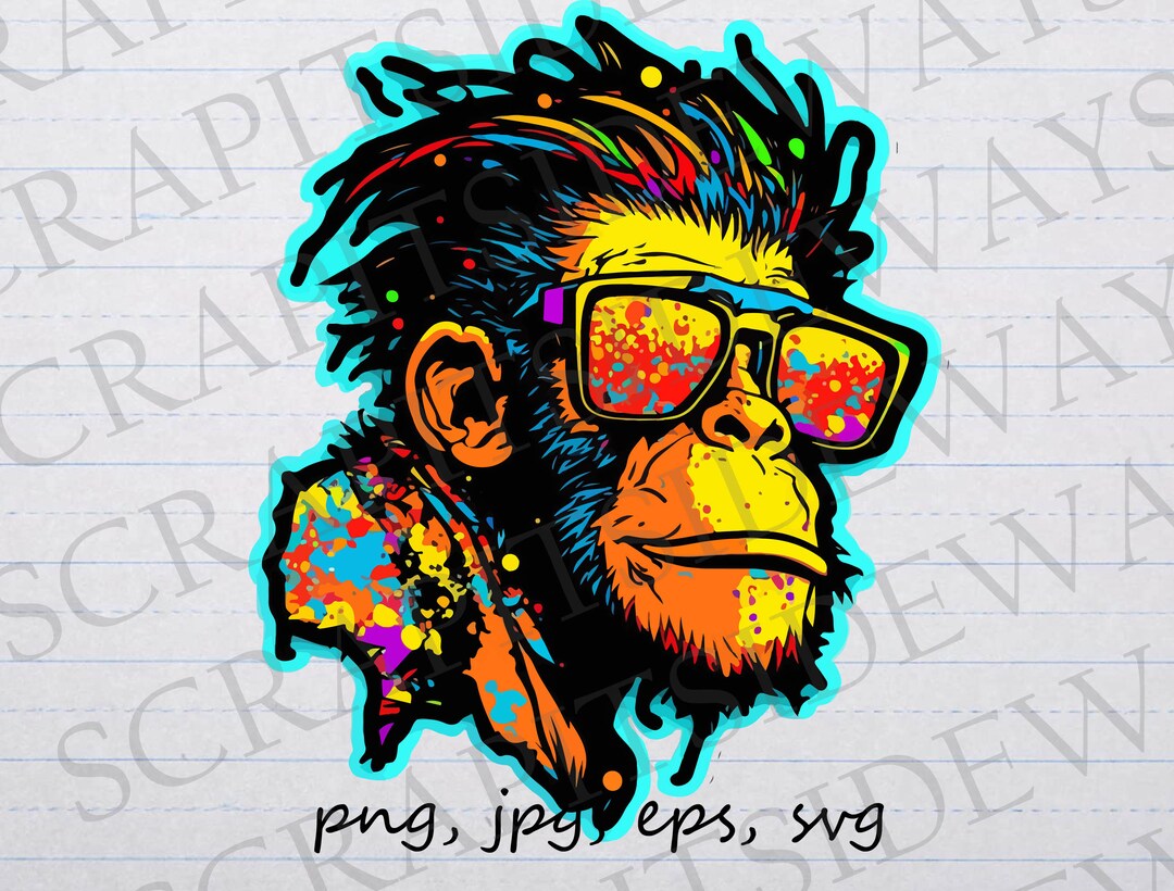 Cool Funky Monkey Clipart Vector Graphic Svg Png Jpg Eps Colorful Chimp ...