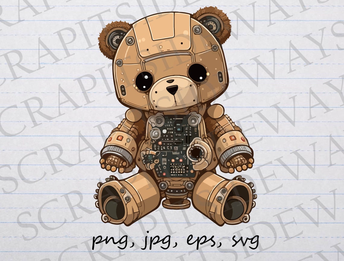 Robot Teddy Bear Clipart Vector Graphic Svg Png Jpg Eps Sci Fi - Etsy